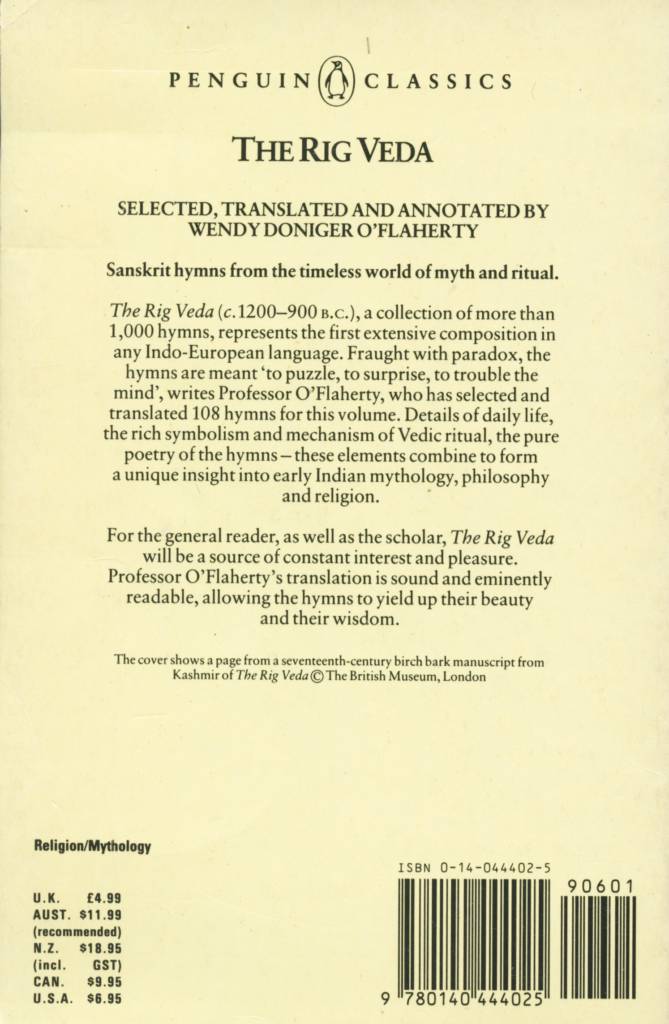 File:The Rig Veda (1981, Penguin)-back.jpeg - Tsadra Commons